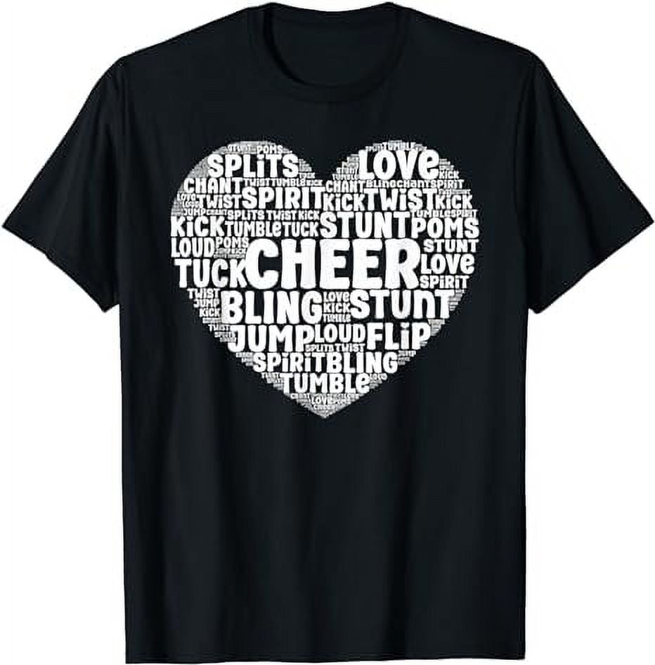 Cheer Cheerleading Heart Word Cloud Tuck Love Splits Poms T-Shirt ...