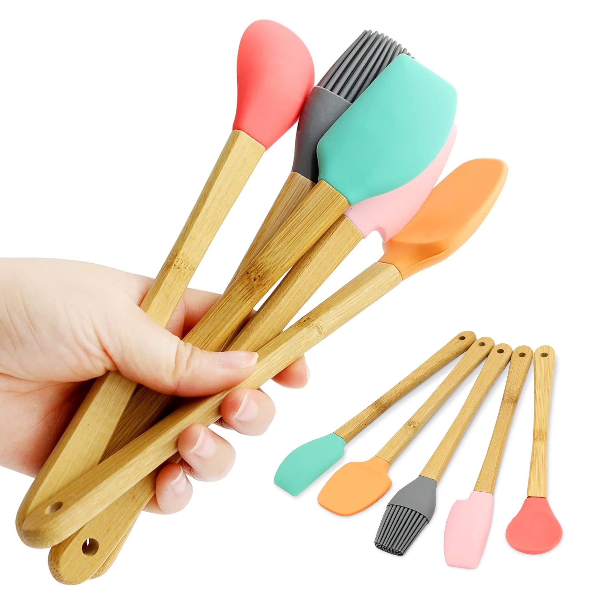 Cheer Collection 5-Piece Mini Silicone and Bamboo Utensil Set â ...