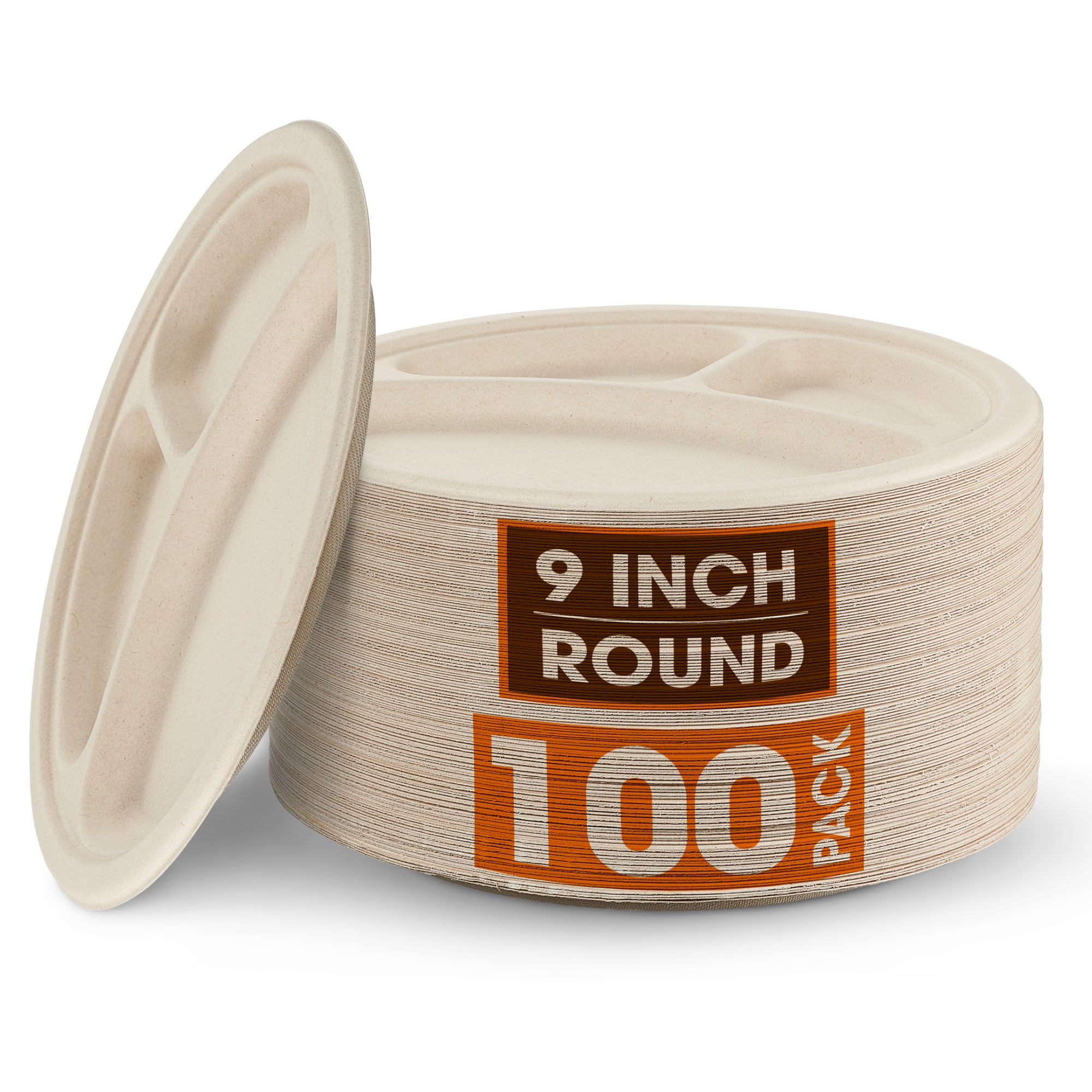 Cheer Collection Compostabe 9 Inch Compartment Paper Plates, Natural ...