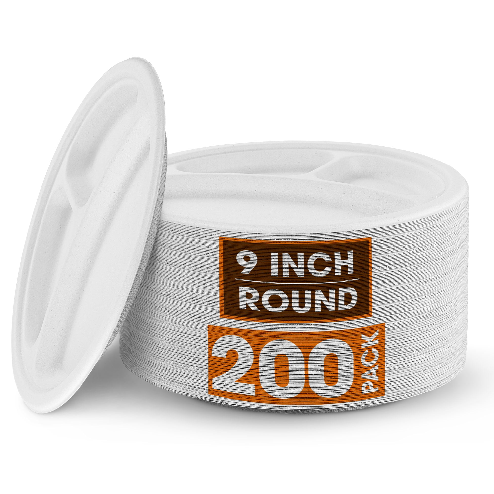 Cheer Collection Compostabe 9 Inch Compartment Paper Plates, White, 200 ...