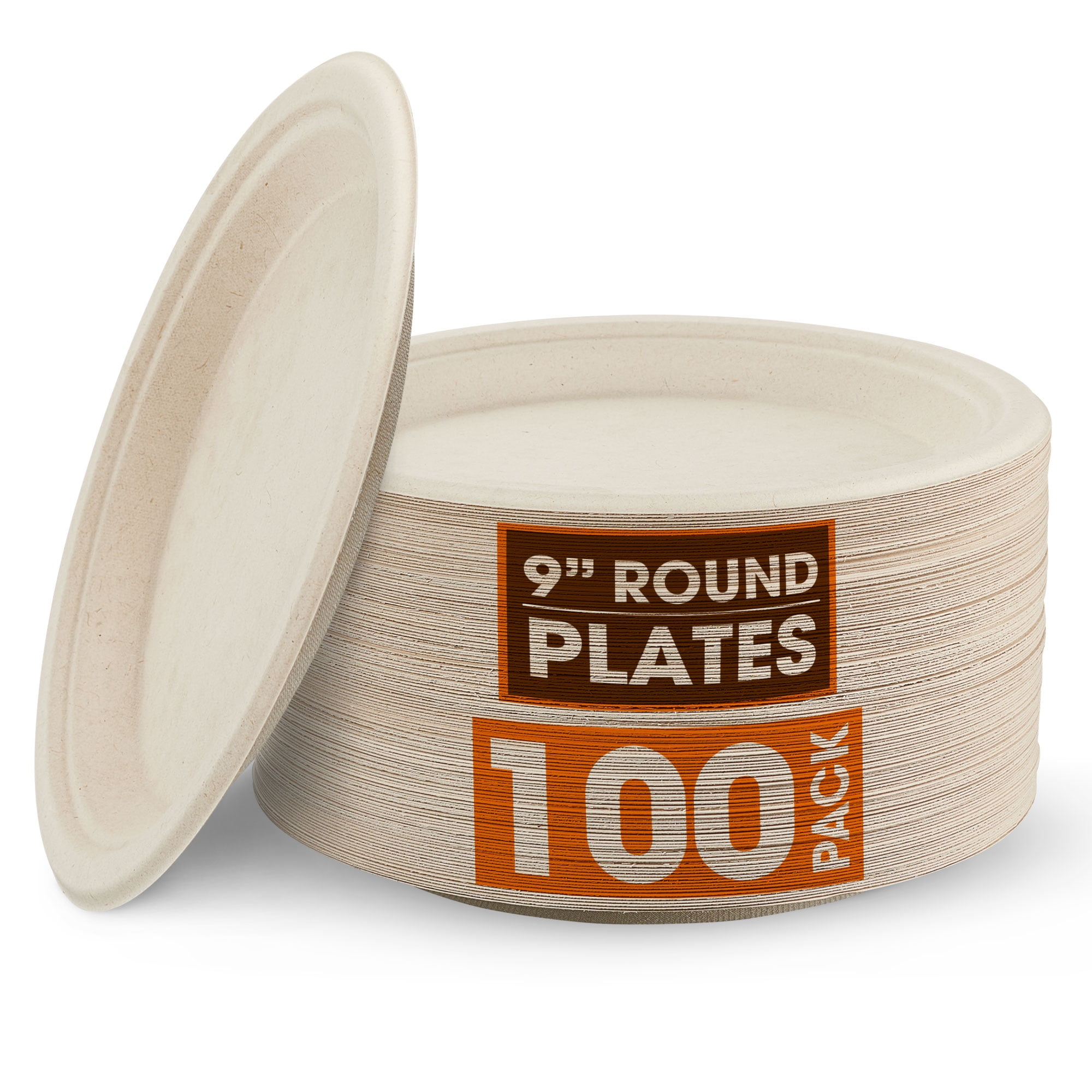 Cheer Collection Compostable 9 Inch Paper Plates, Natural, 100 Pack ...