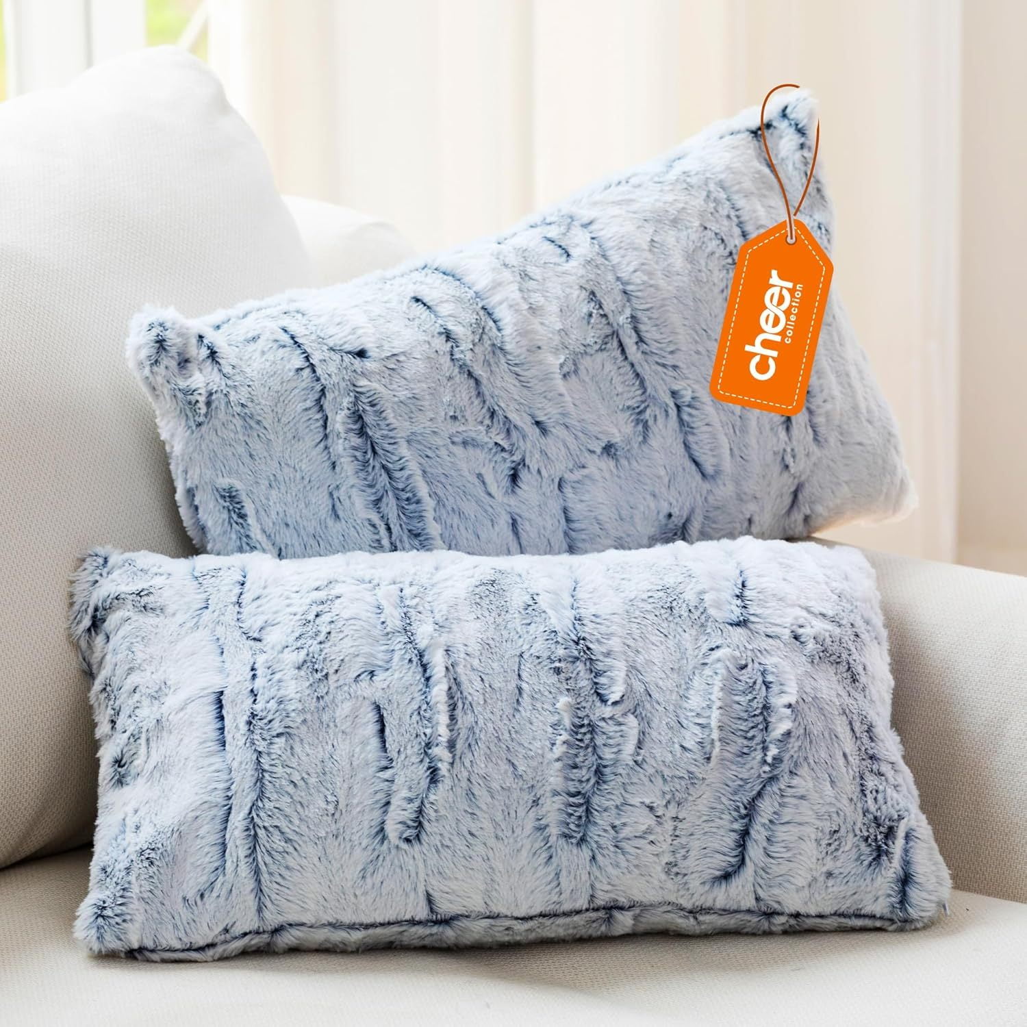 Cheer Collection Embossed Faux Fur Throw Pillows - Set of 2 Lumbar ...