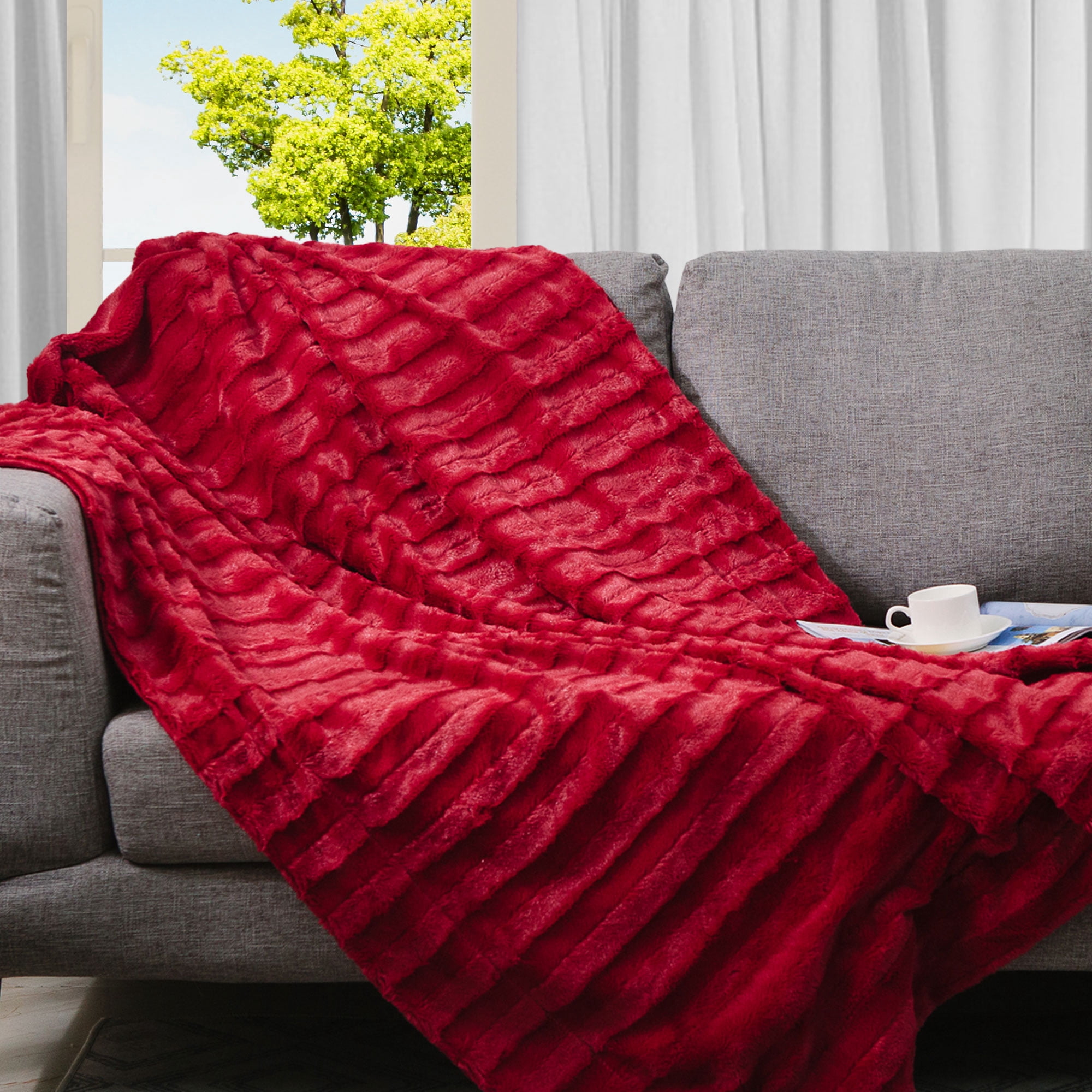 Cheer Collection Faux Fur Throw Blanket 108" x 88", Maroon - Walmart.com