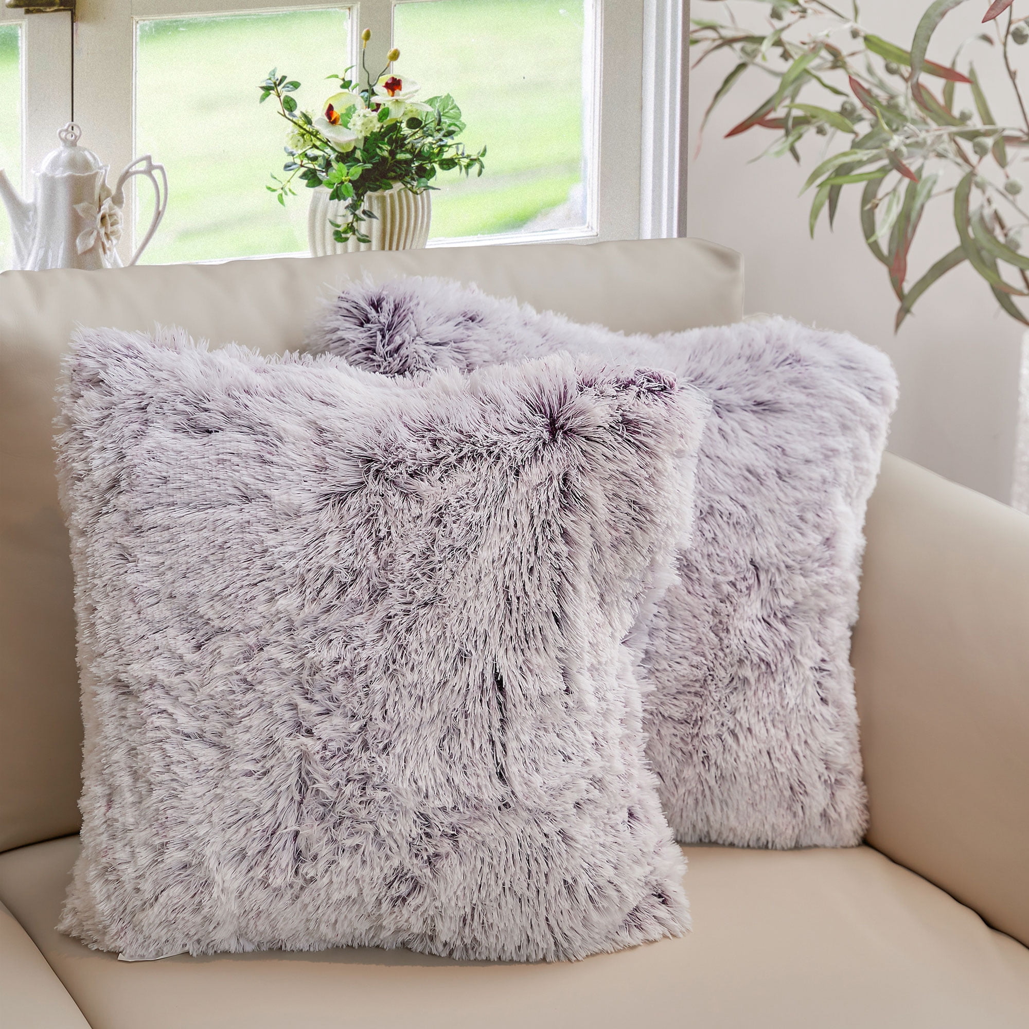 Cheer Collection Set of 2 18" x 18" Shaggy Long Hair Throw Pillows ...