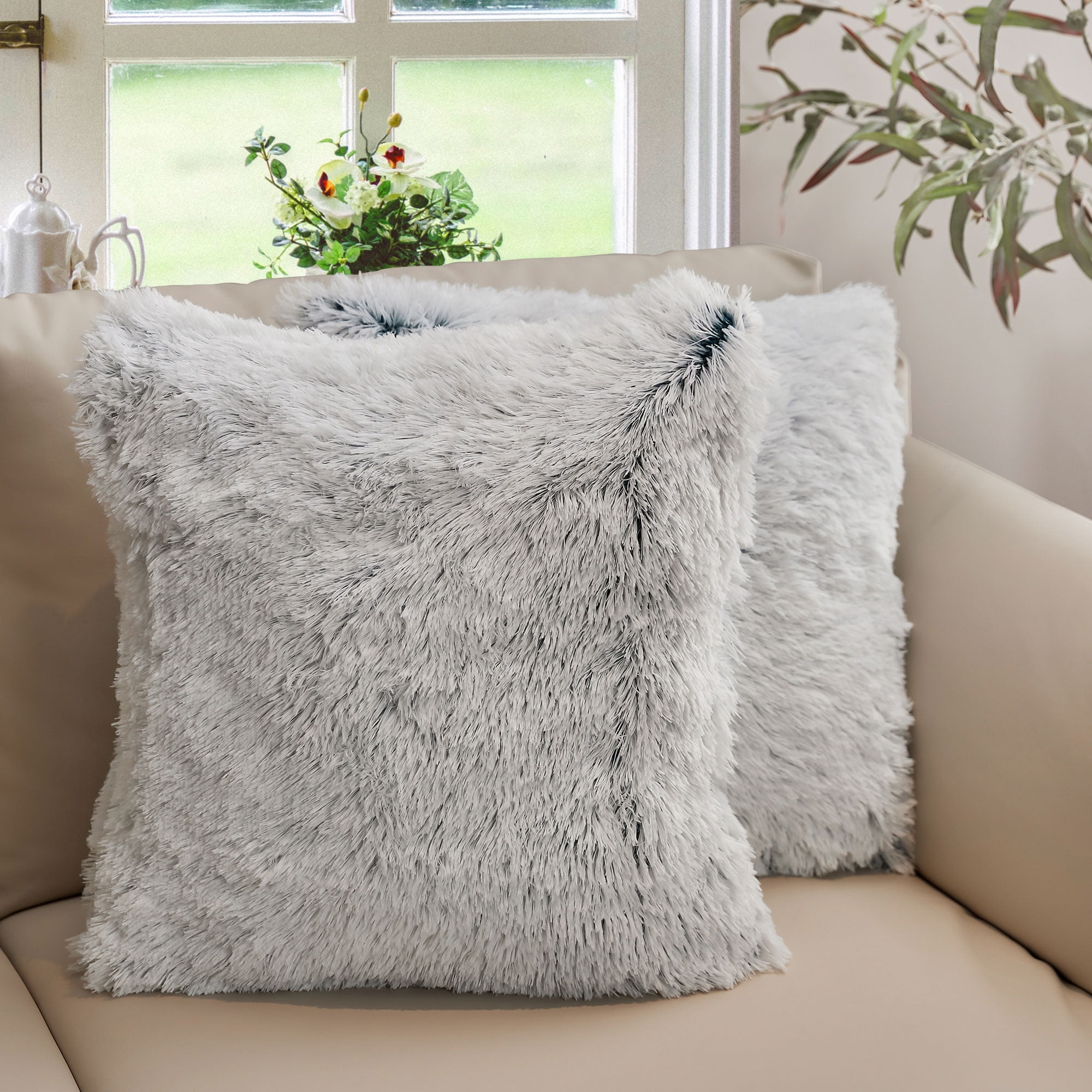 Free Shipping! Cheer Collection Set of 2 Shaggy Long Hair Throw Pillows ...