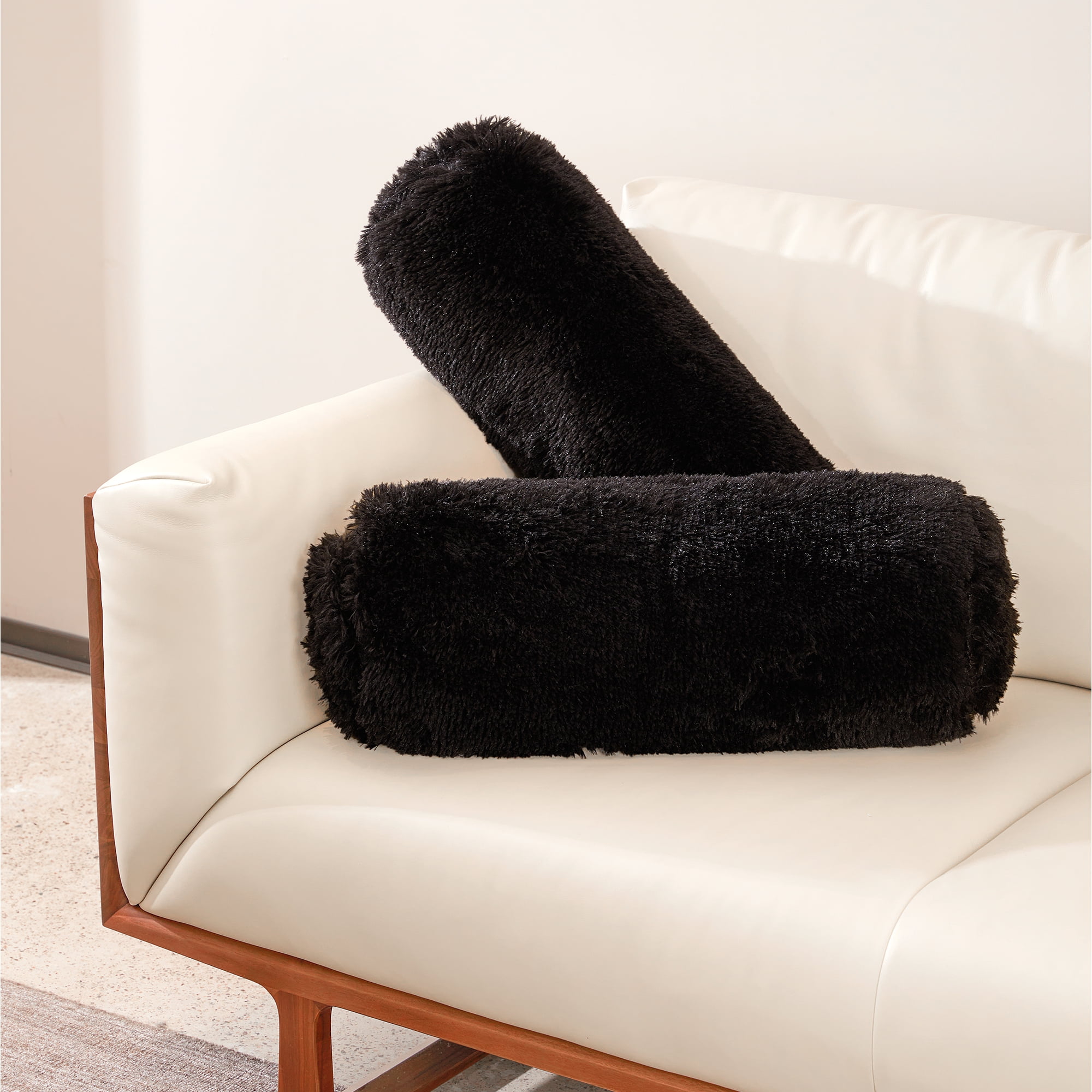 Cheer Collection Shaggy Long Hair Bolster Pillow, Black - Walmart.com