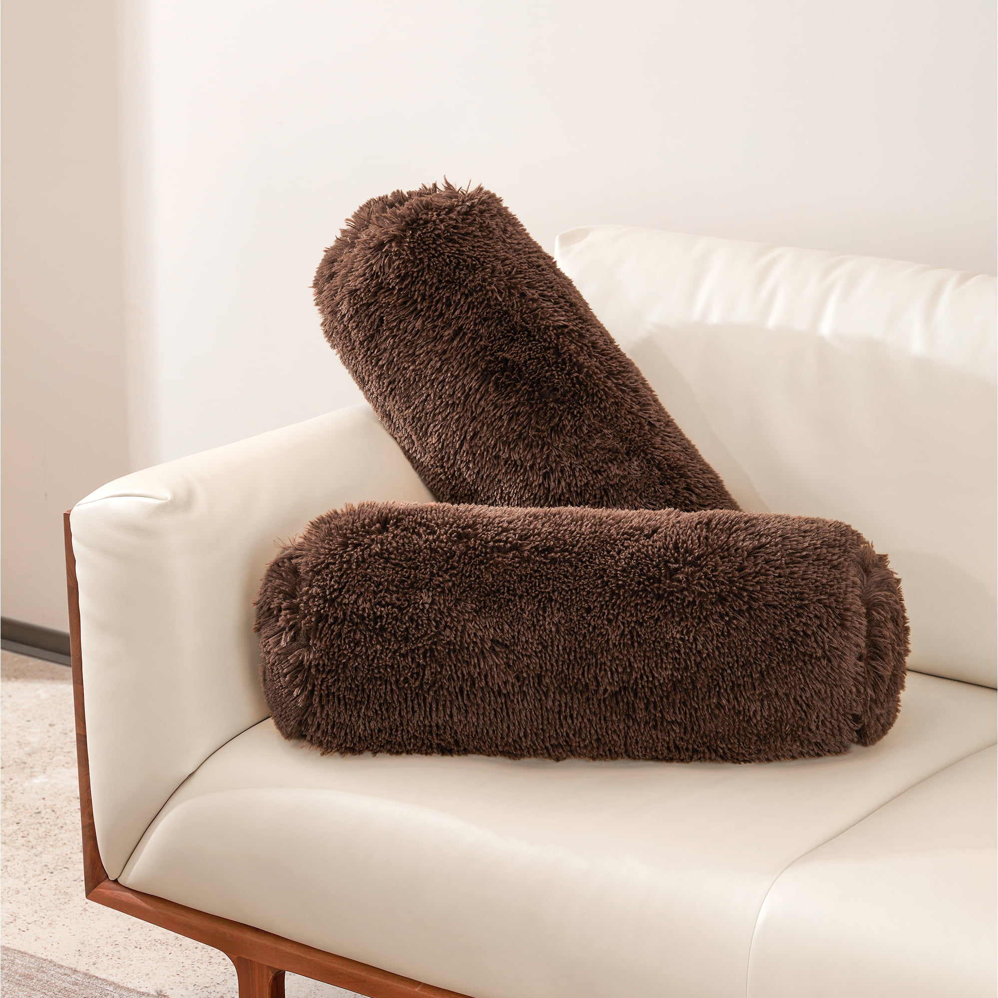 Cheer Collection Shaggy Long Hair Bolster Pillow, Chocolate - Walmart.com