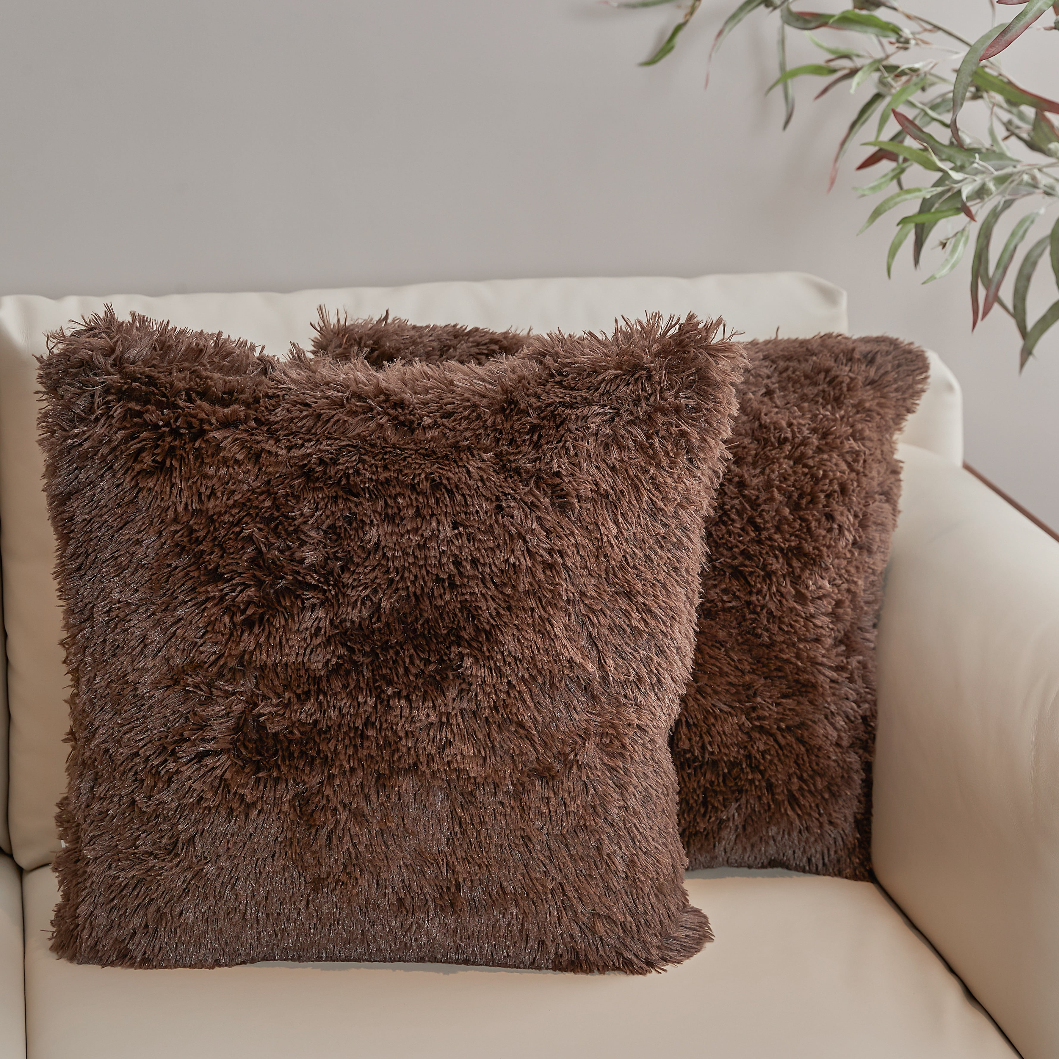 Cheer Collection Fluffy Faux Fur Throw Pillows - Shaggy Long Hair ...