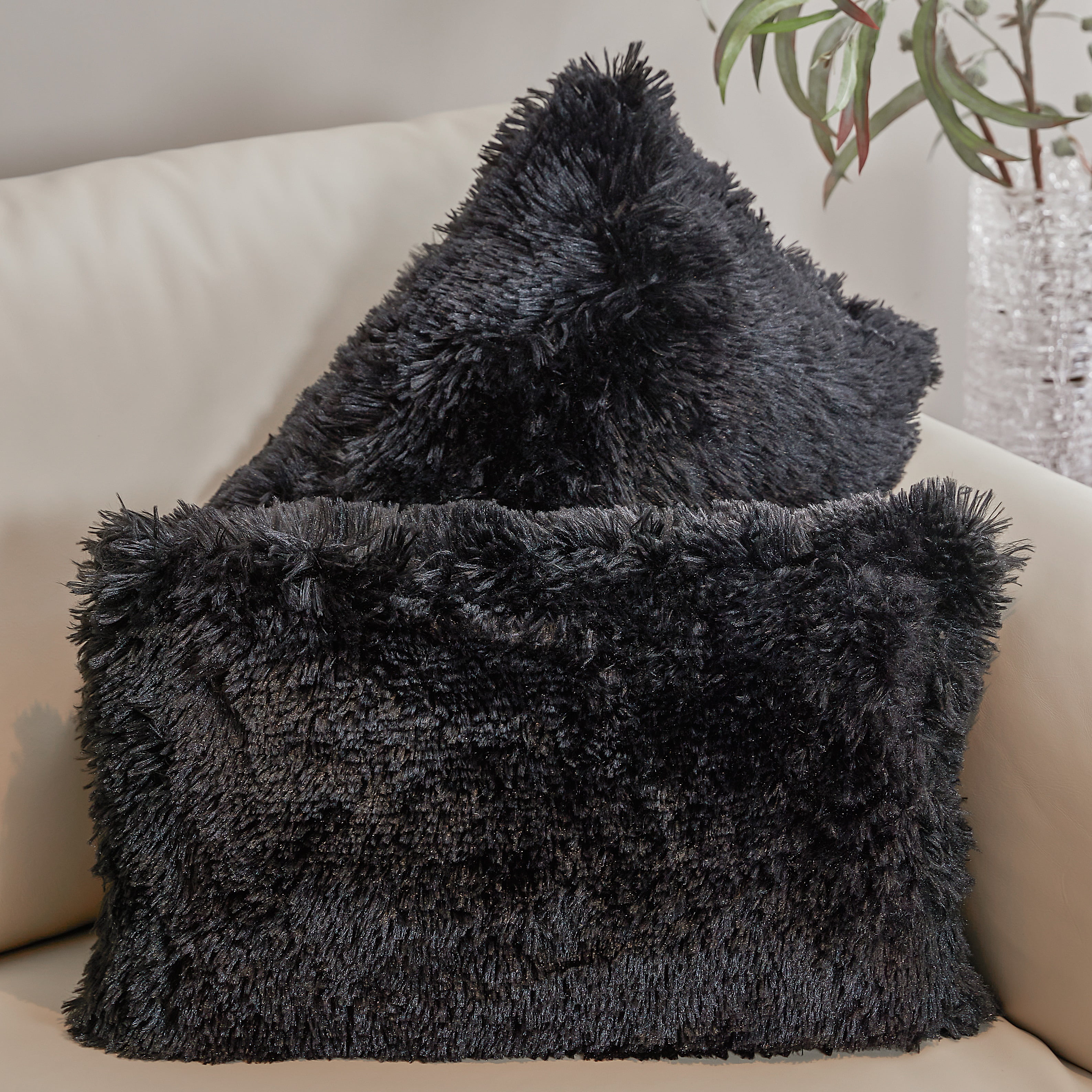 Cheer Collection Cozy Fuzzy Furry Throw Pillows - Plush Faux Fur Lumbar ...