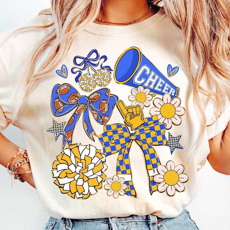 Cheer Coquette Shirt, Blue Gold Cheer Mom Shirt, Cheerleading Shirt ...
