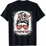 Cheer Football Cheerleading Mom Of Both Messy Hair Bun Gift Unisex T ...