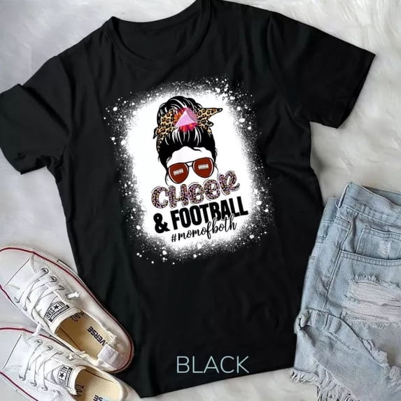 Cheer Football Retro Cheerleading Mom Of Both Messy T-Shirt Unisex T ...