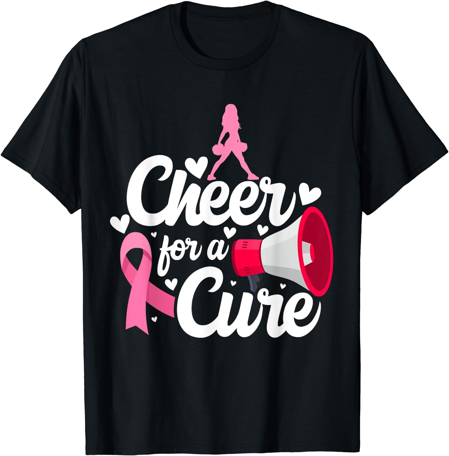 Cheer For A Cure Breast Cancer Cheerleader Cheerleading T-Shirt ...