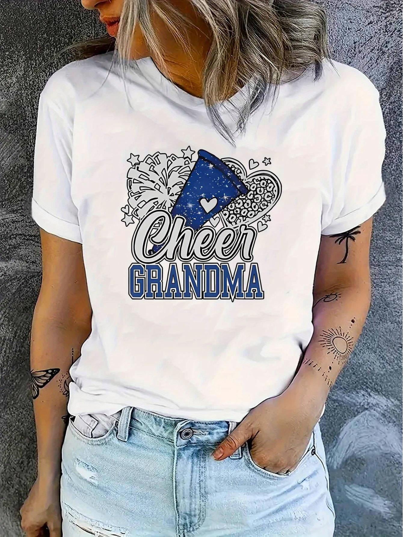 Cheer Grandma Polyester T-Shirt for Women - Casual Geometric Pattern ...