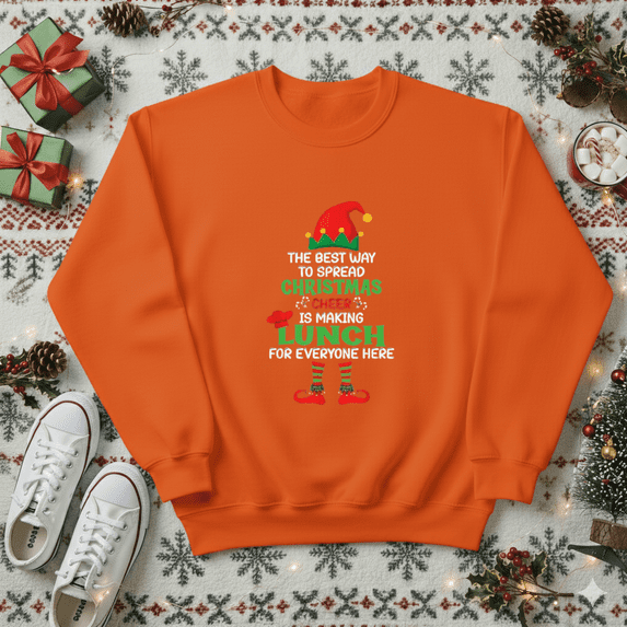 Cheer Lunch Lady Elf Funny School Cafeteria Holiday Humor Sweatshirt ...