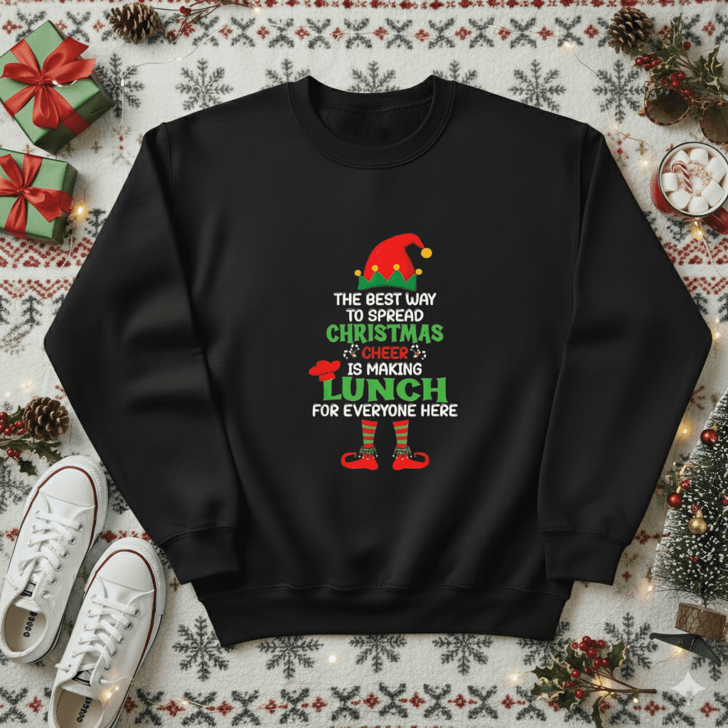 Cheer Lunch Lady Elf Funny School Cafeteria Holiday Humor Sweatshirt ...