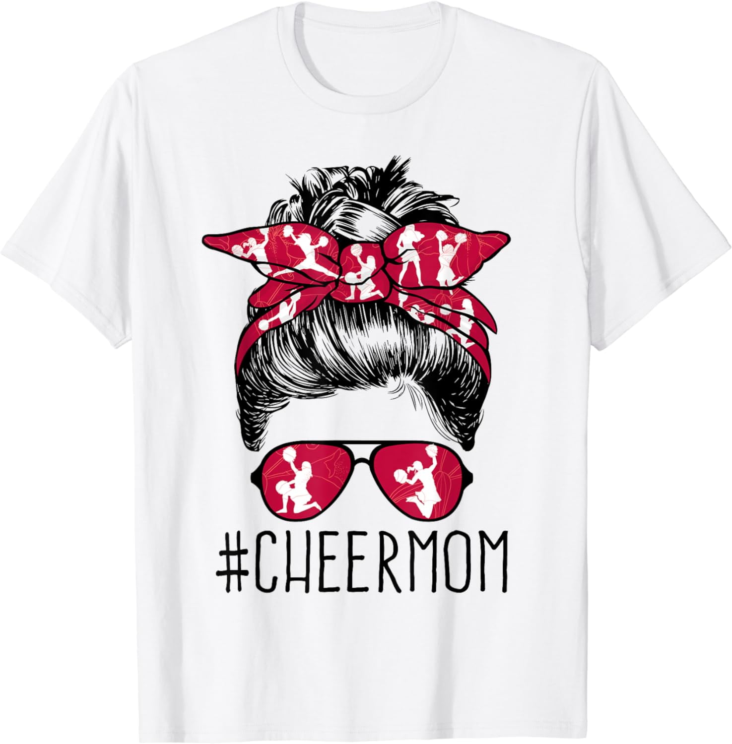 Cheer Mom Cheerleader Mama Life Messy Bun Mother's Day T-Shirt ...