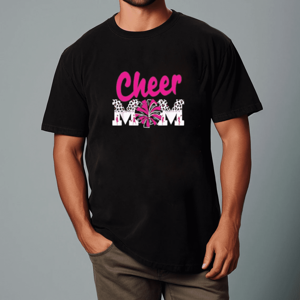Cheer Mom Hot Pink & Black Leopard Letters, Cheer Pom Poms Graphic Art ...