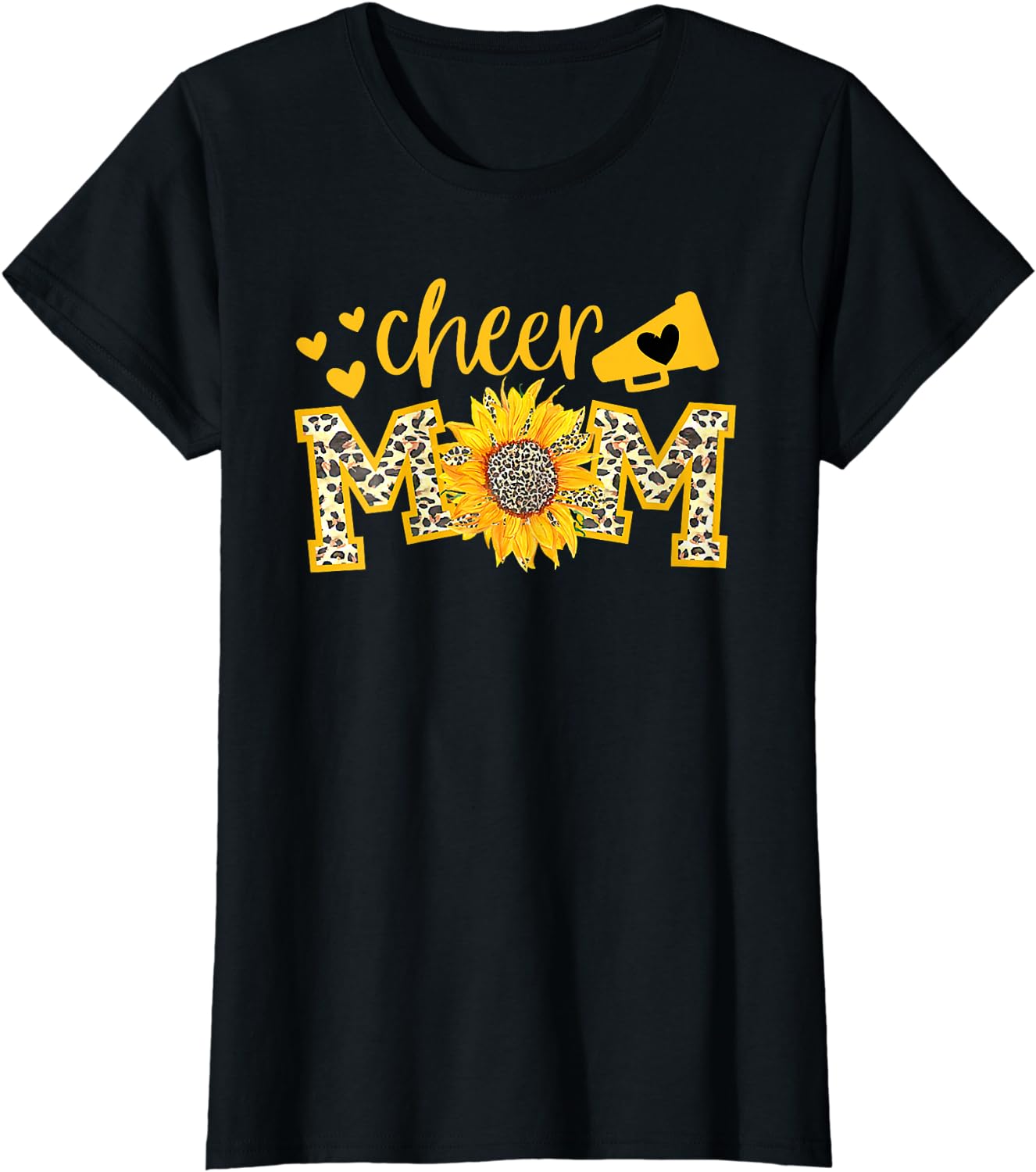 Cheer Mom Megaphone Cute Sunflower Leopard Cheetah T-Shirt Black ...