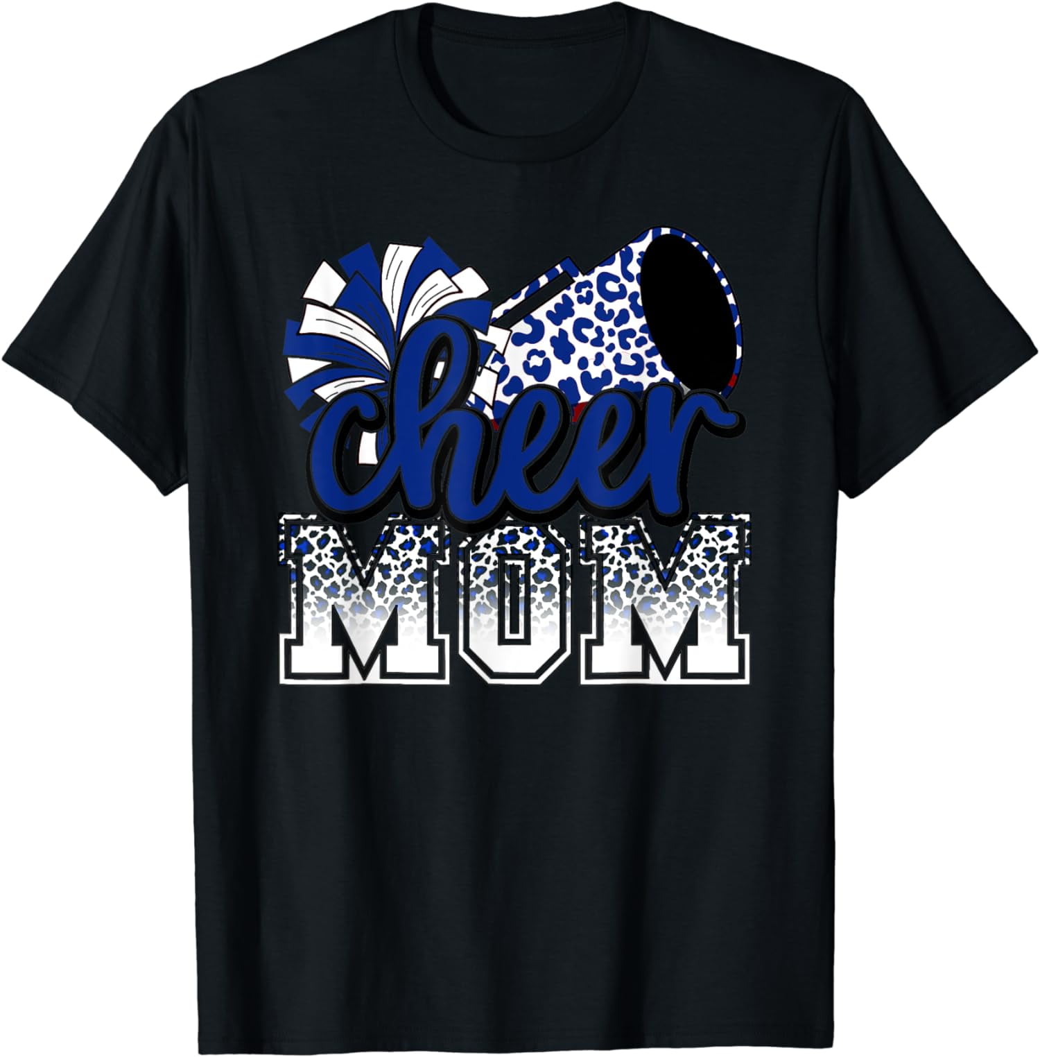 Cheer Mom Navy Red Leopard Cheer Poms & Megaphone T-Shirt - Walmart.com