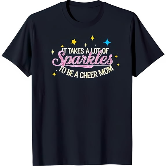 Cheer Mom Sparkles Graphic Black T-Shirt Fun Handwritten Design with ...