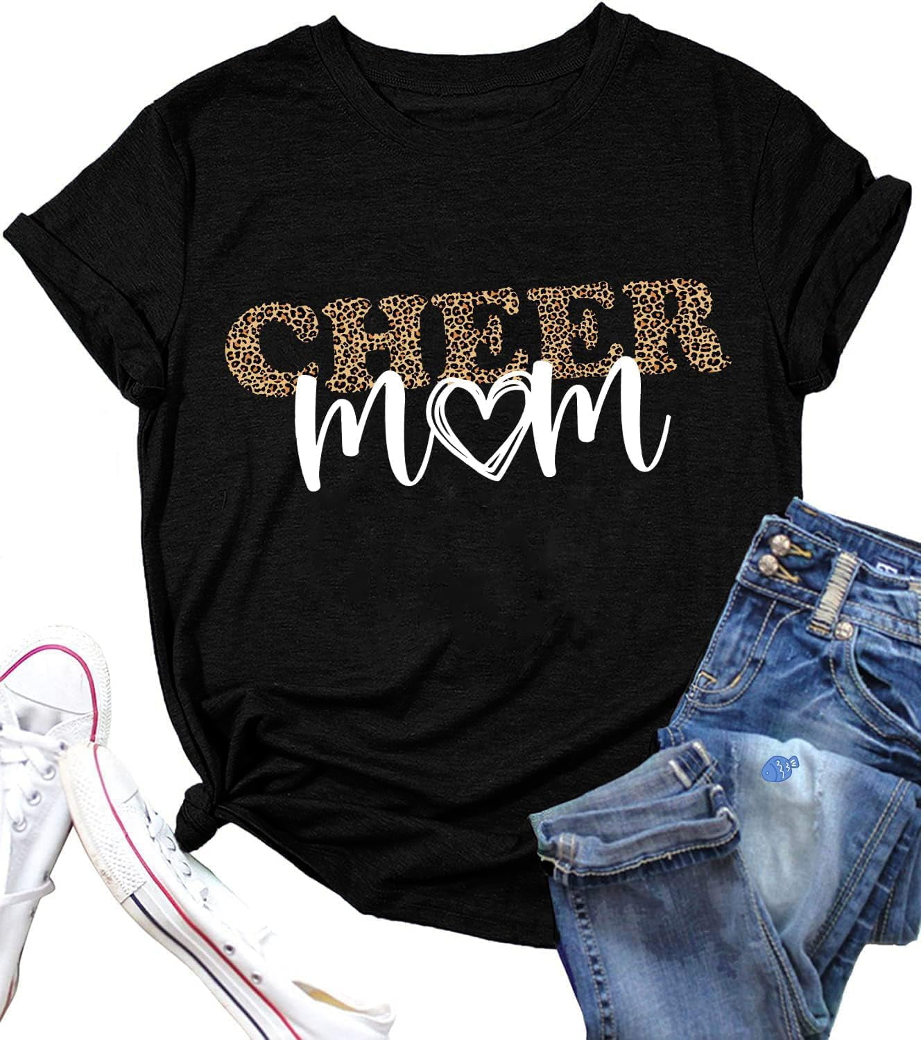 Cheer Mom T-Shirt for Women Game Day Cheerleading Mom Funny Graphic ...