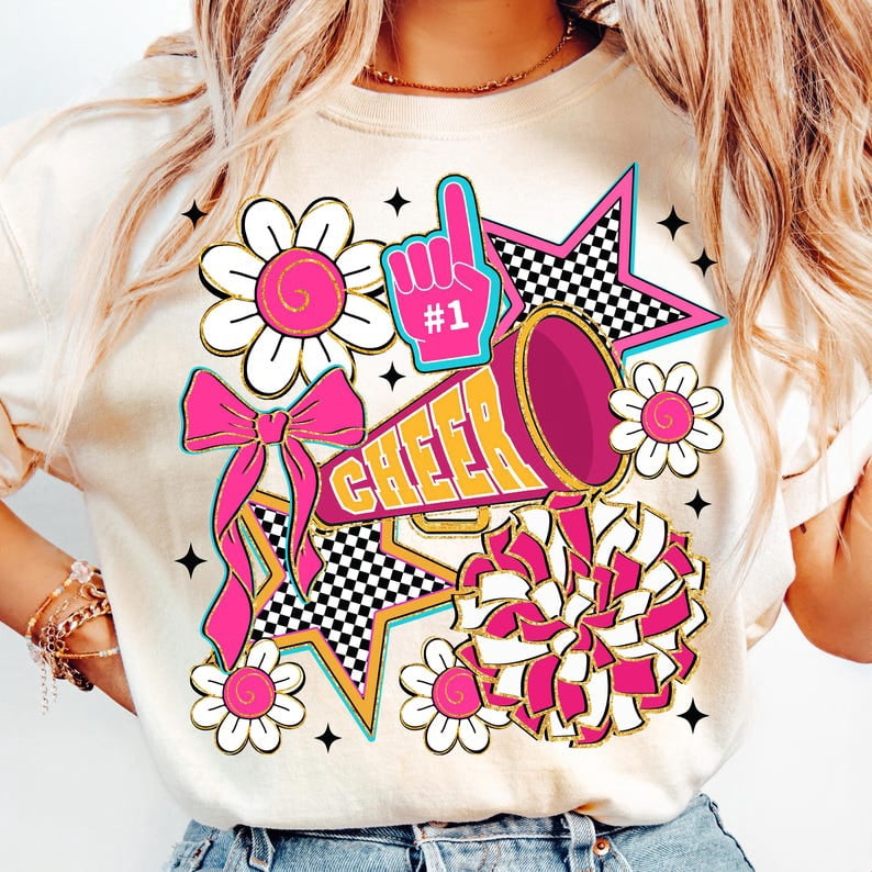 Cheer Mom T-Shirt for Women, Preppy Pink Cheerleader Graphic Tee with ...