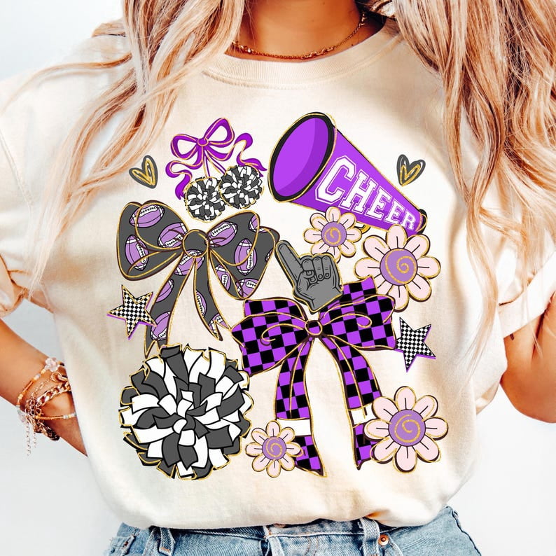 Cheer Mom T-Shirt for Women, Purple Preppy Cheerleader Graphic Tee with ...