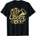 Cheer Nana Biggest Fan Cheerleader Black Yellow Gold Pom Pom T-Shirt ...