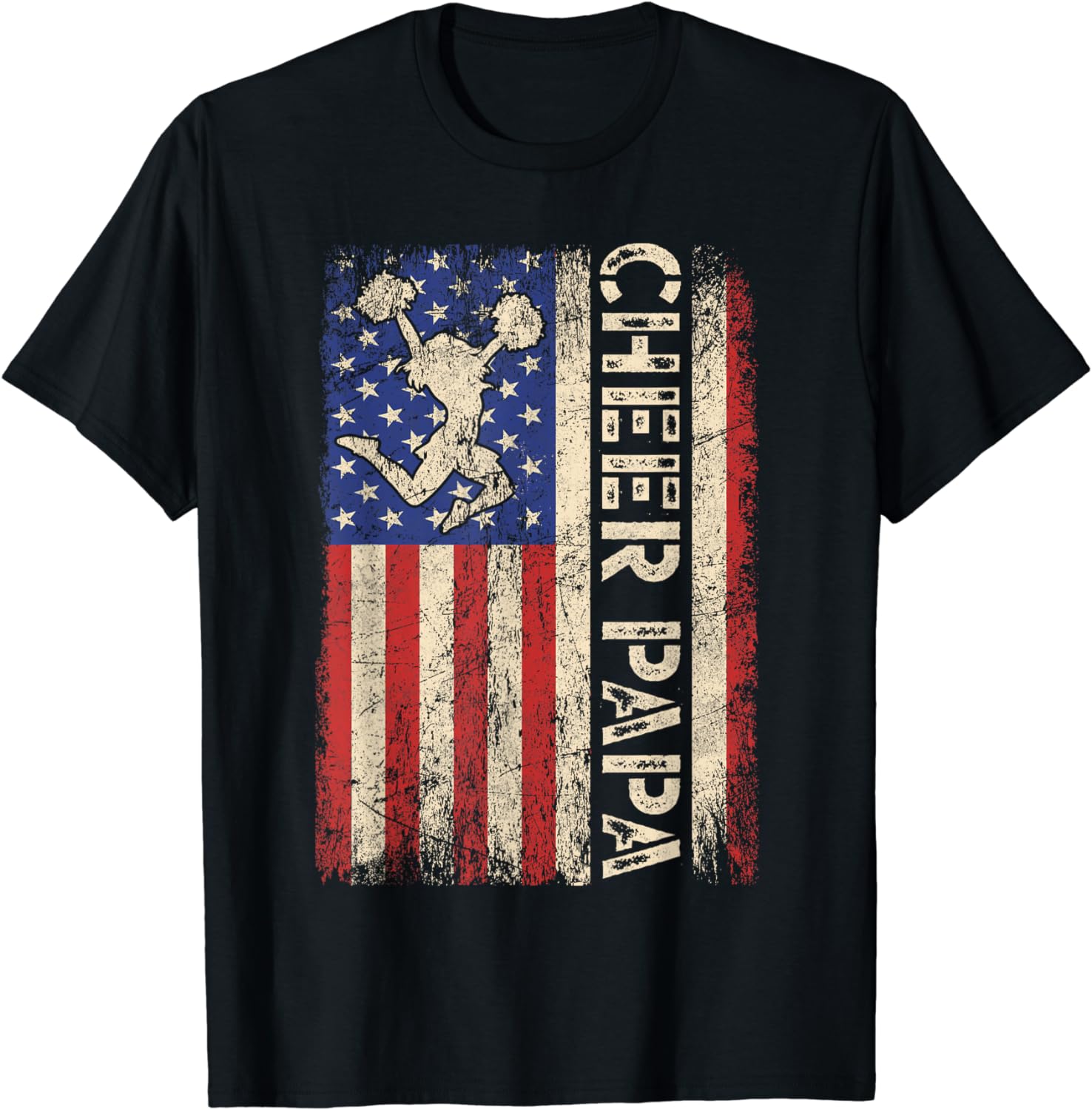 Cheer Papa Funny Cheer Dad Cheerleader Dad American US Flag T-Shirt ...