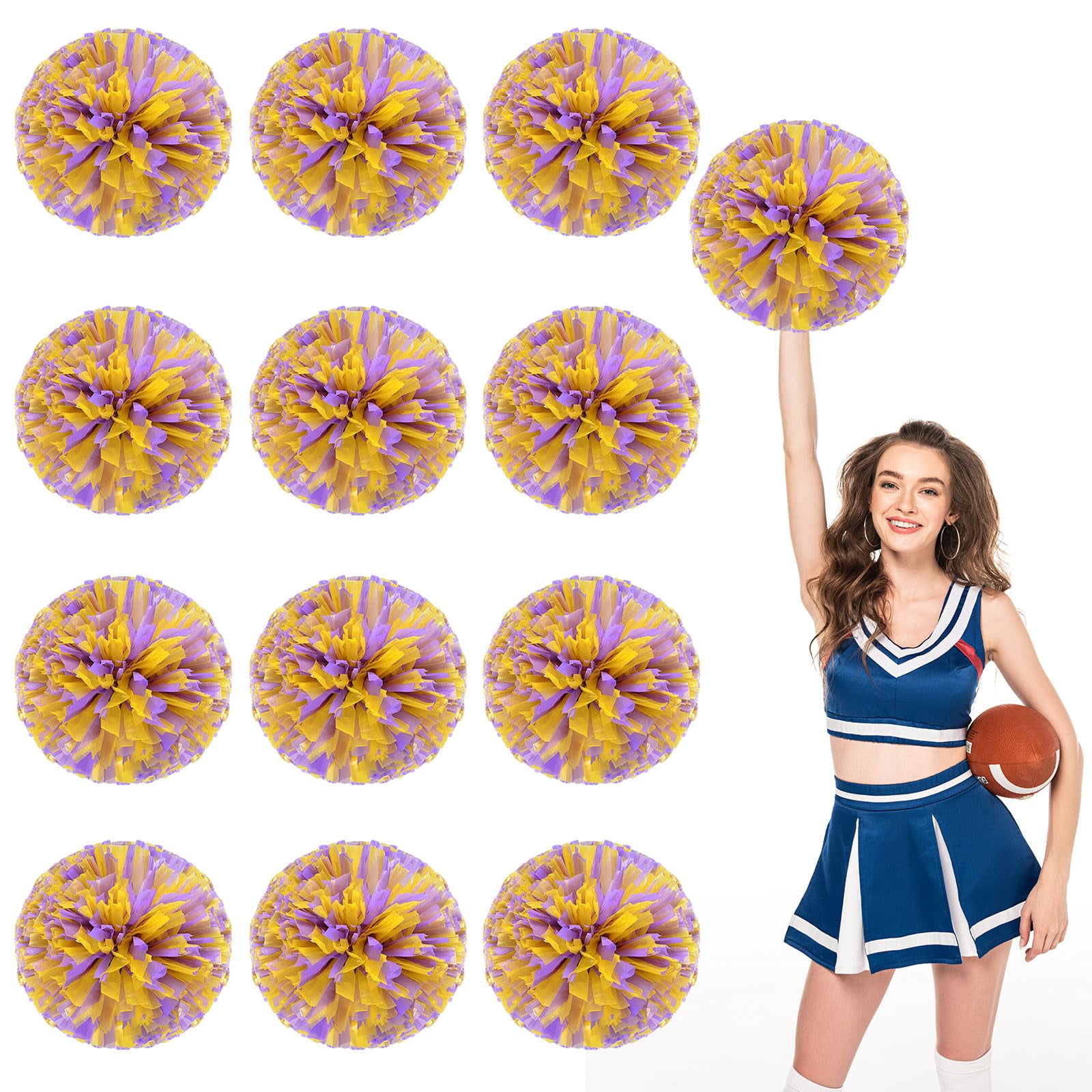 Cheer Pom Poms 12 Pcs Four Finger Handle- Cheerleading Handheld Squad ...