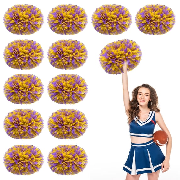 Cheer Pom Poms 12 Pcs With Handle- Cheerleading Handheld Squad Pompoms ...