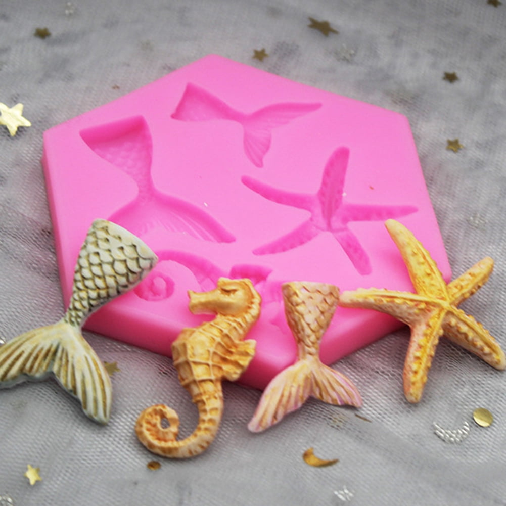 Cheer US 3 Pcs Theme Fondant Silicone Mold Seashell Mermaid Tail ...