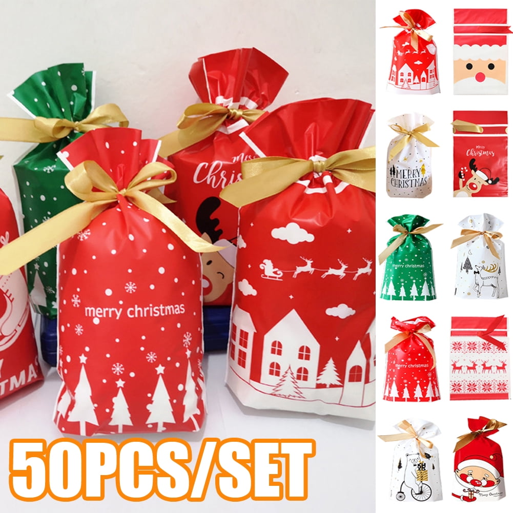 Cheer.US 50Pcs Christmas Drawstring Candy Bag Gift Treat Cookie Pouch ...