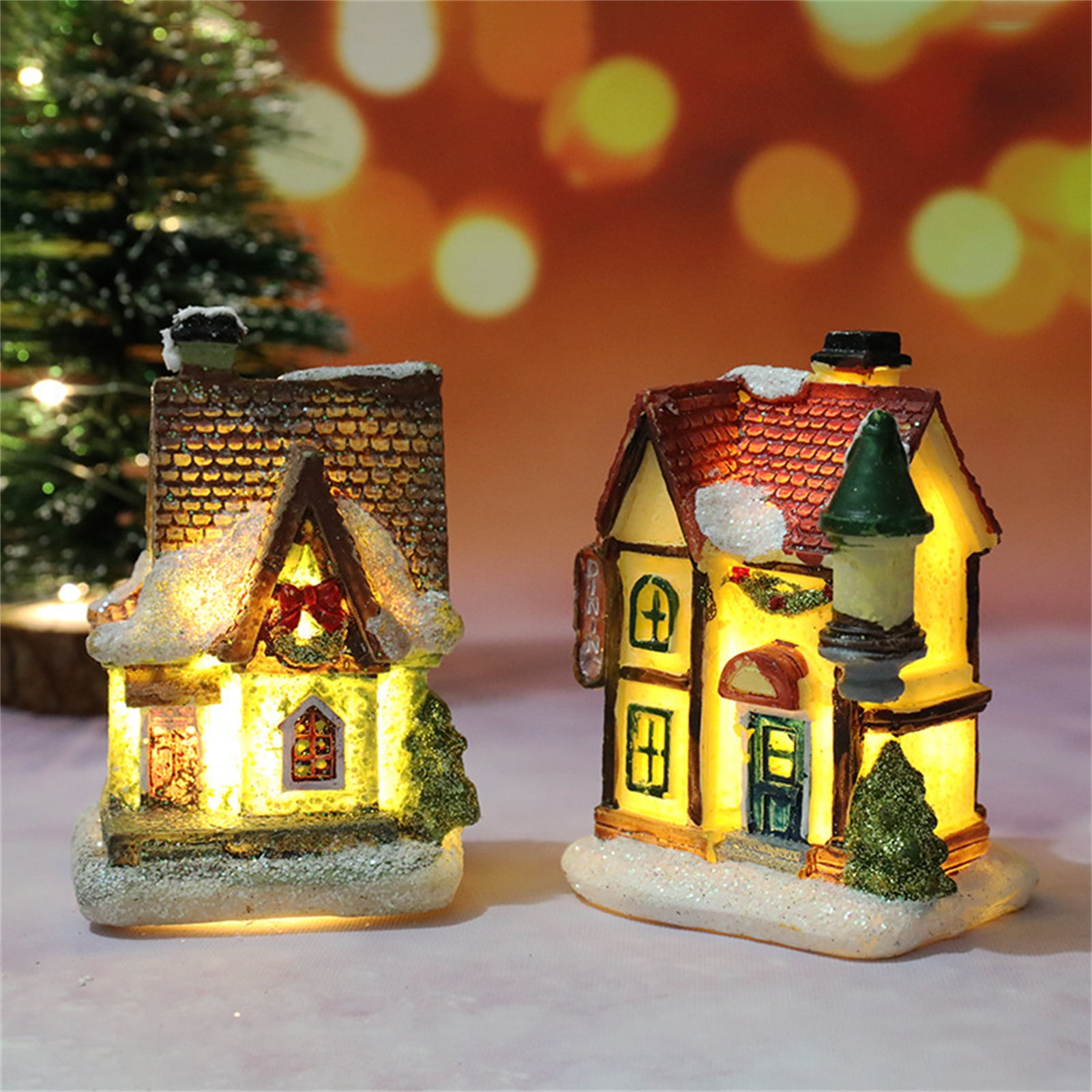 Cheer US Christmas Village Lighted Xmas Village Houses with Figurines ...