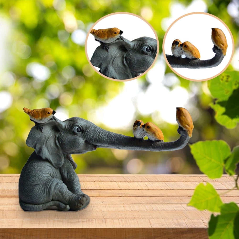 Cheer US Elephant Resin Figurines Birds Statue Suitable Home Decoration ...