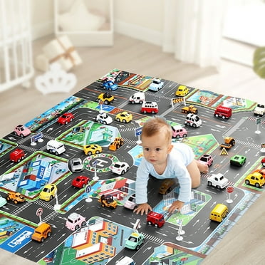 Traffic Rug Play Mat Kids Road Carpet for Toy Cars, Large Race Car Mat ...
