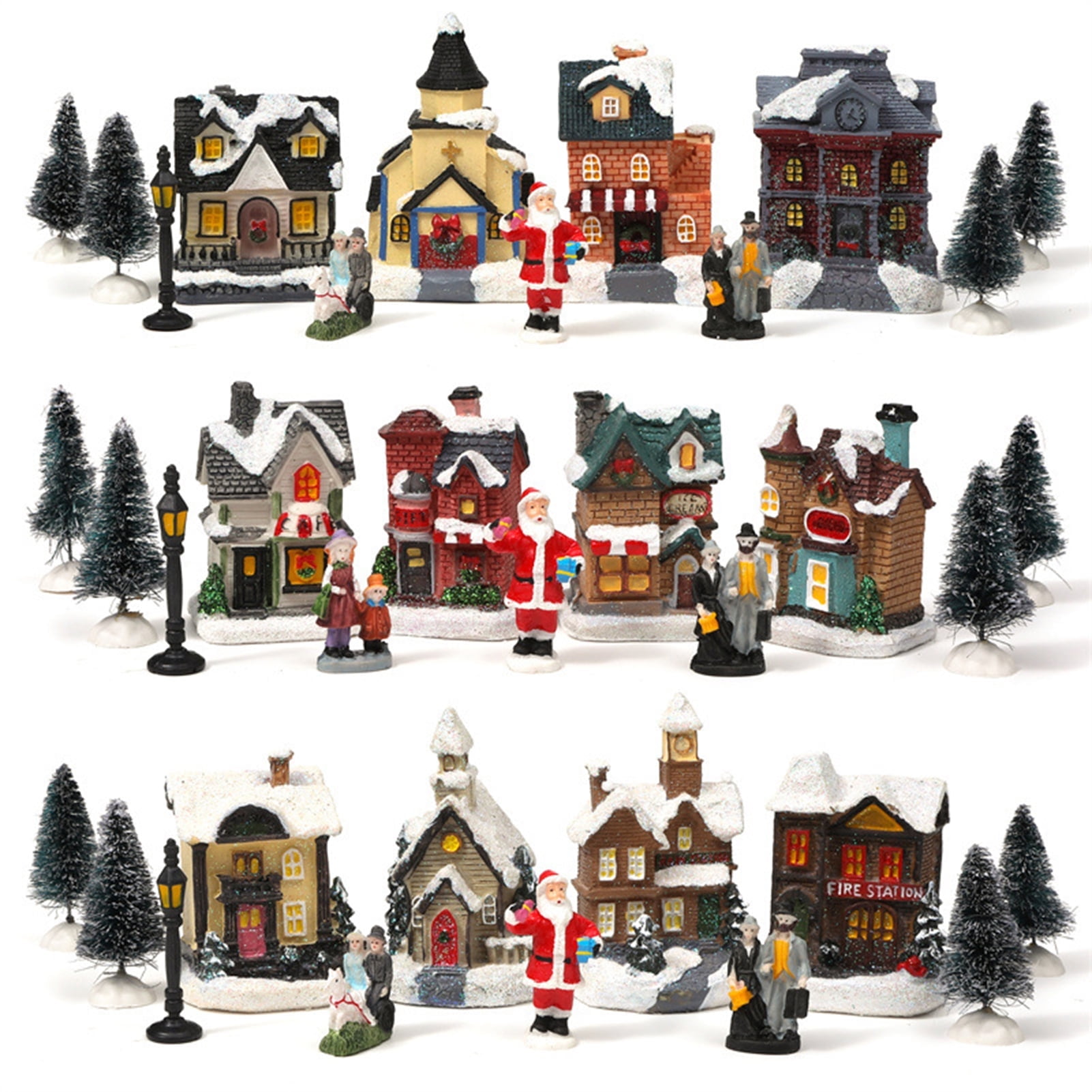 Cheer 10Pcs/Set LED Lighted Xmas Village Buildings & Figurines - Indoor ...