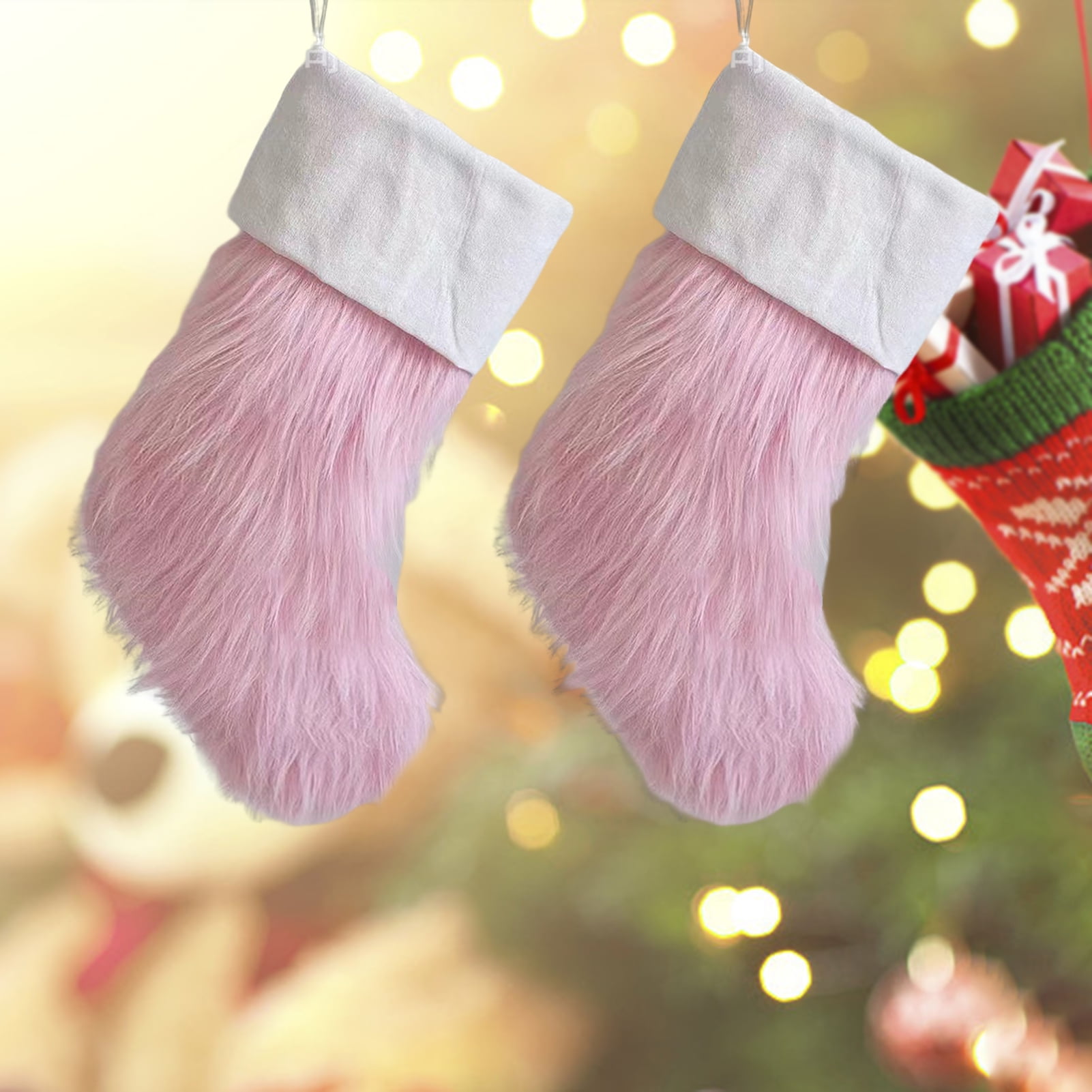 Cheer US Pink Lovely Christmas Stockings Cozy Faux Fur Christmas ...