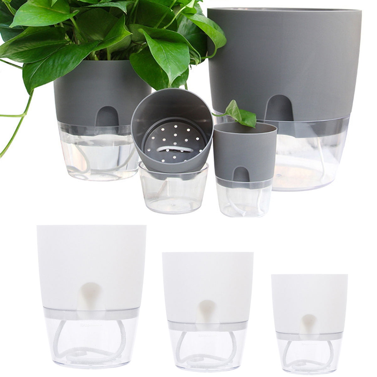 Cheer US Self Watering Pot with Cotton Rope, Clear Plastic Automatic ...