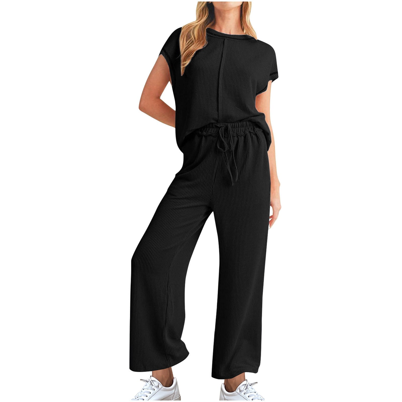 CheerKidz Two Piece Sets for Women's Summer 2 Piece Outfits 2025 Cap Sleeve Round Neck Crop Tops ...