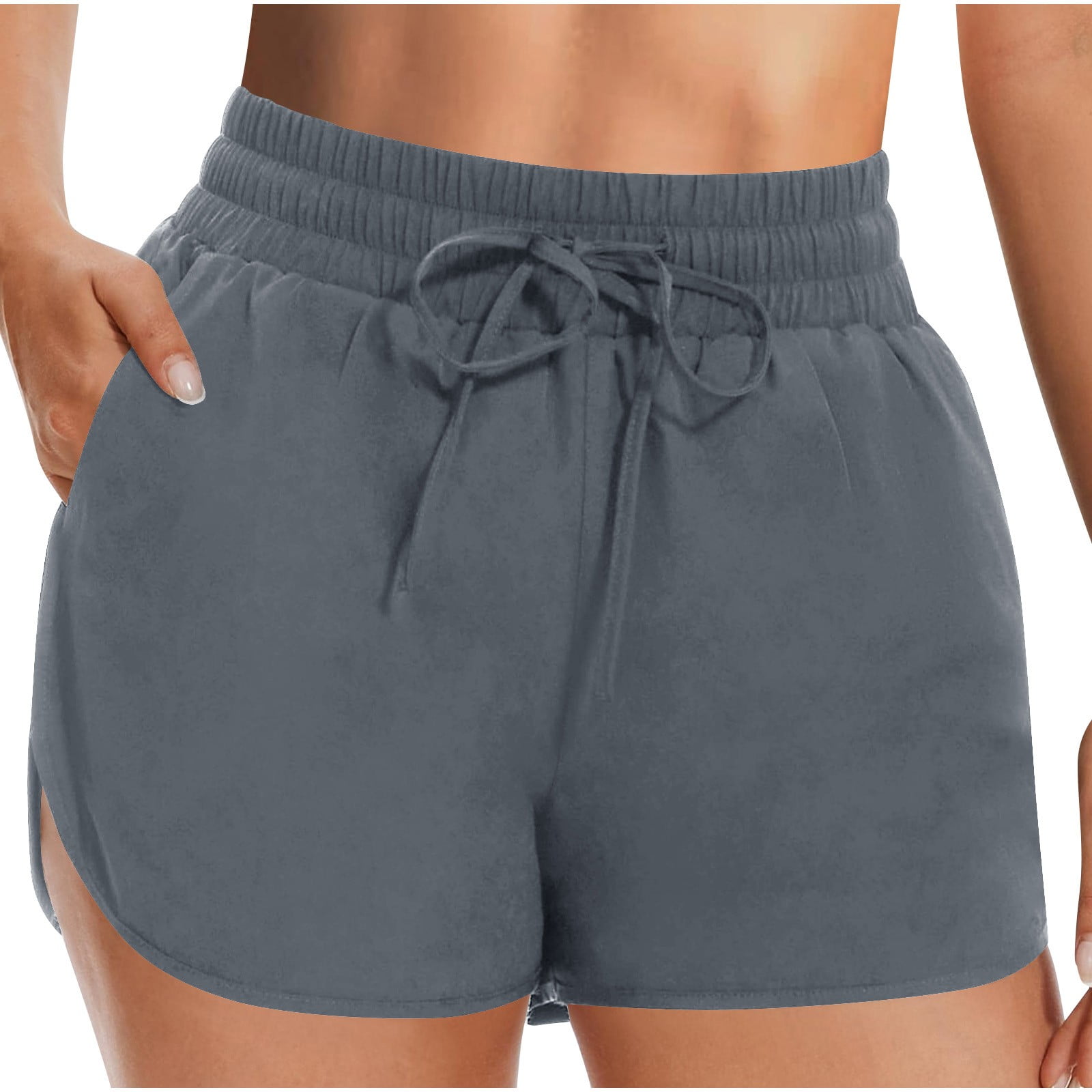 CheerKidz Women's Boho Side Pocket Shorts Solid Color Cotton Linen ...