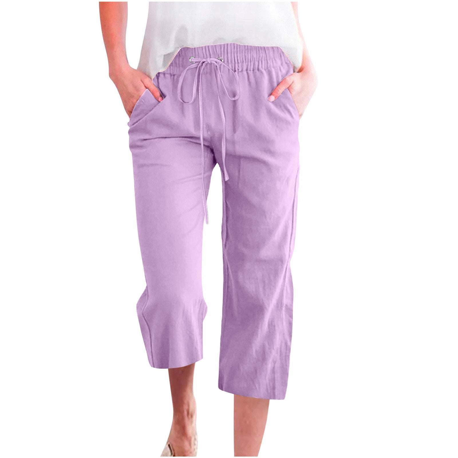 CheerKidz Women's Casual Elastic Waist Loose Capris Pants with Pocket ...