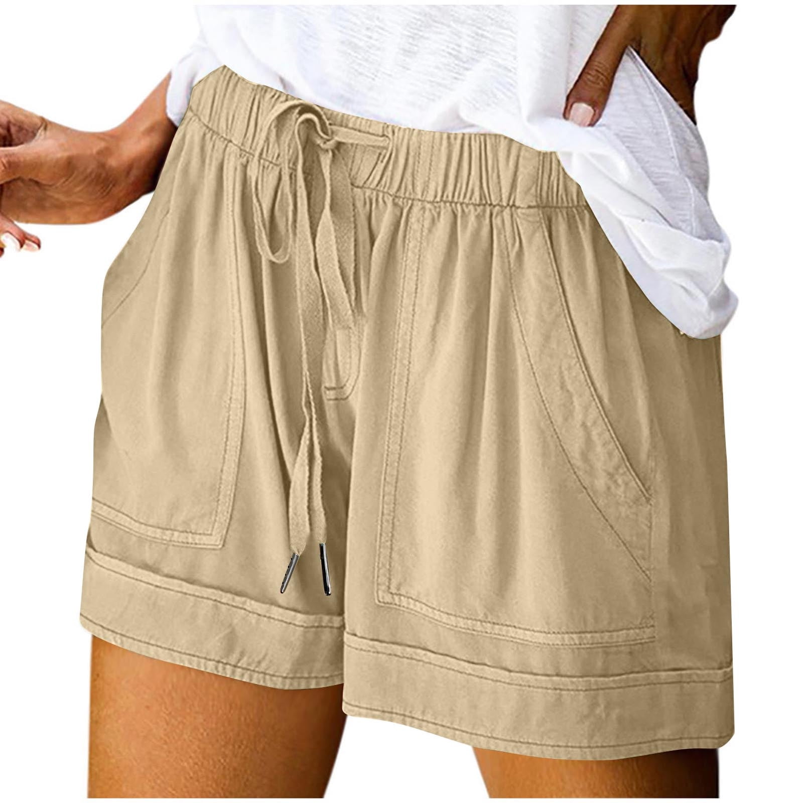 CheerKidz Womens Elastic Waist Casual Drawstring Shorts Summer Wide Leg ...