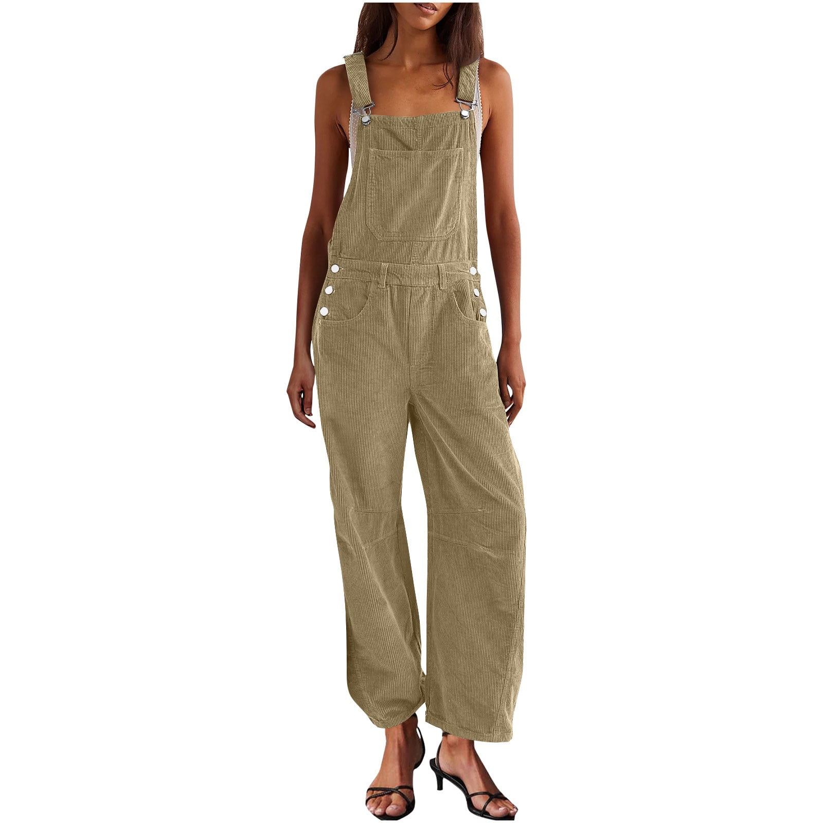 CheerKidz Corduroy Barrel Leg Overalls Jumpsuit,Women's Adjustable Bib ...