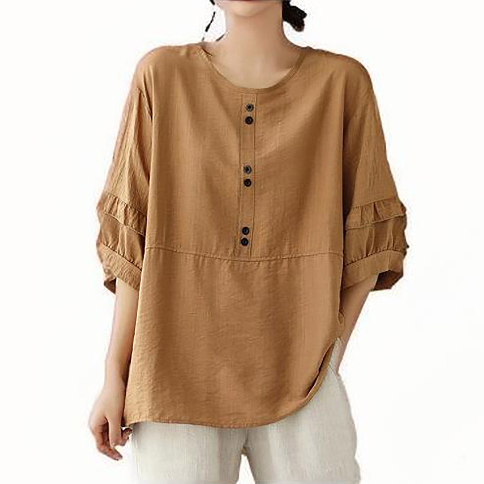 CheerKidz Fashion Tops 2025 Women's Embroidered Round Neck 3/4 Sleeve ...