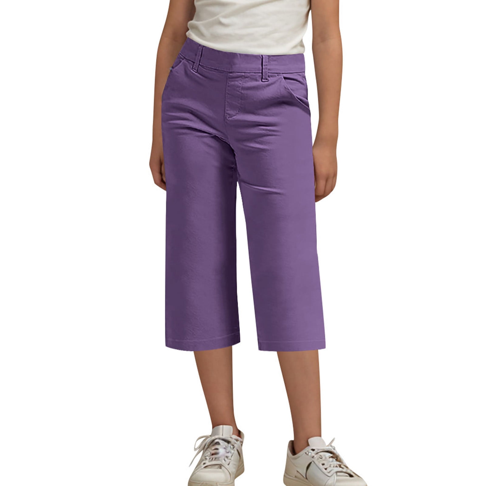 CheerKidz Girls Summer Elastic Waist Straight Leg Pants Solid Color ...