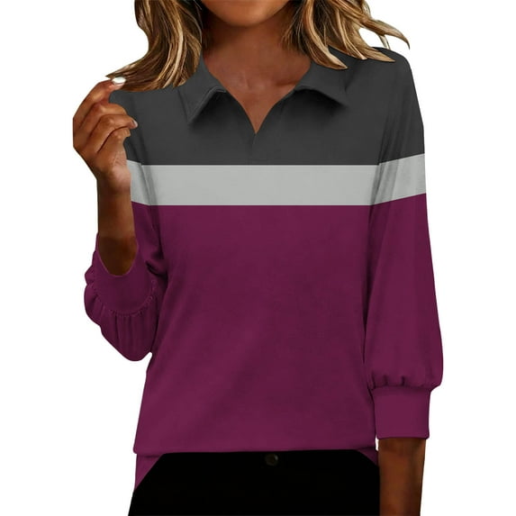 CheerKidz Women Color Block Collar 3/4 Sleeve Top Modern Contrast ...