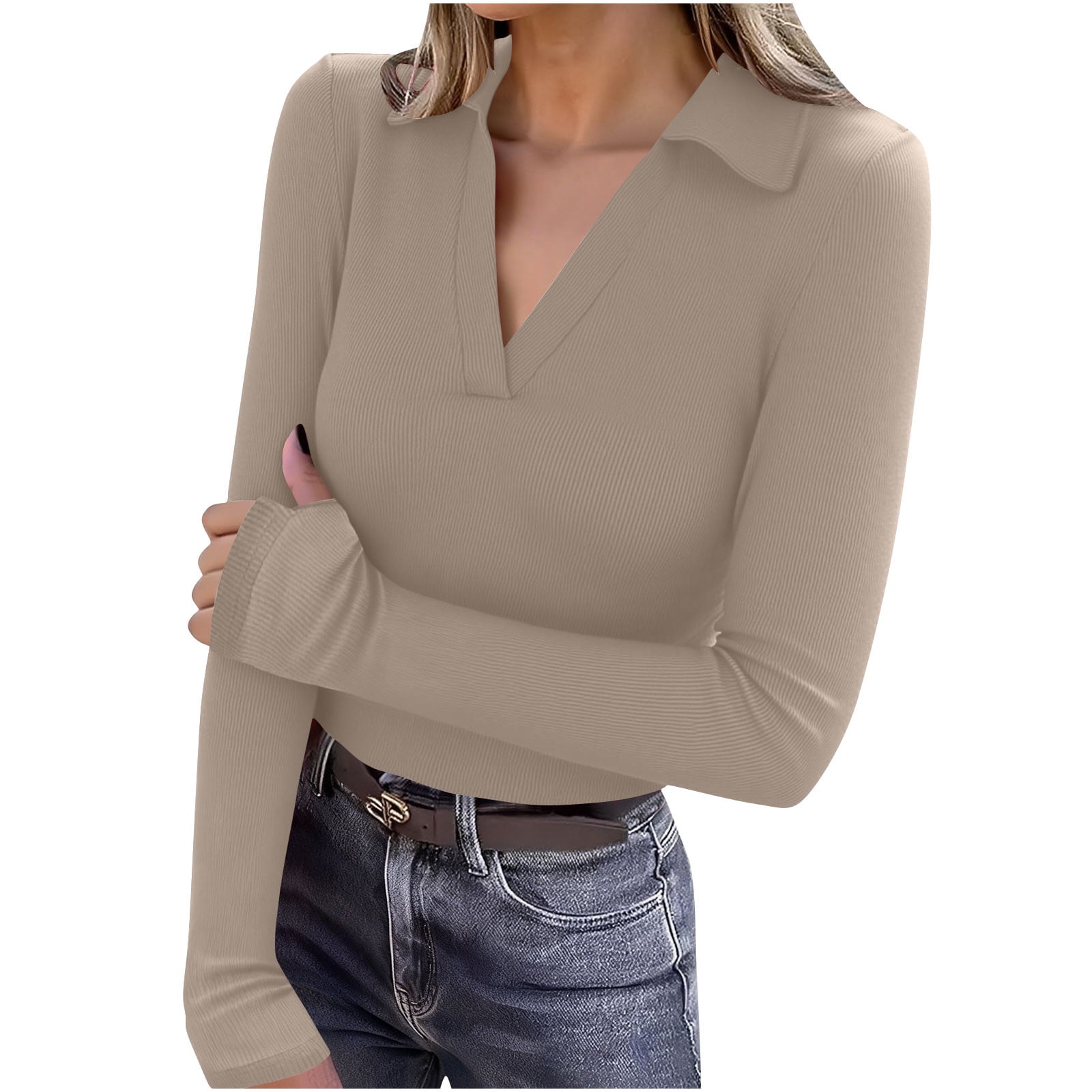CheerKidz Women Long Sleeve Thermal Knit Fitted Base Layer Shirt ...