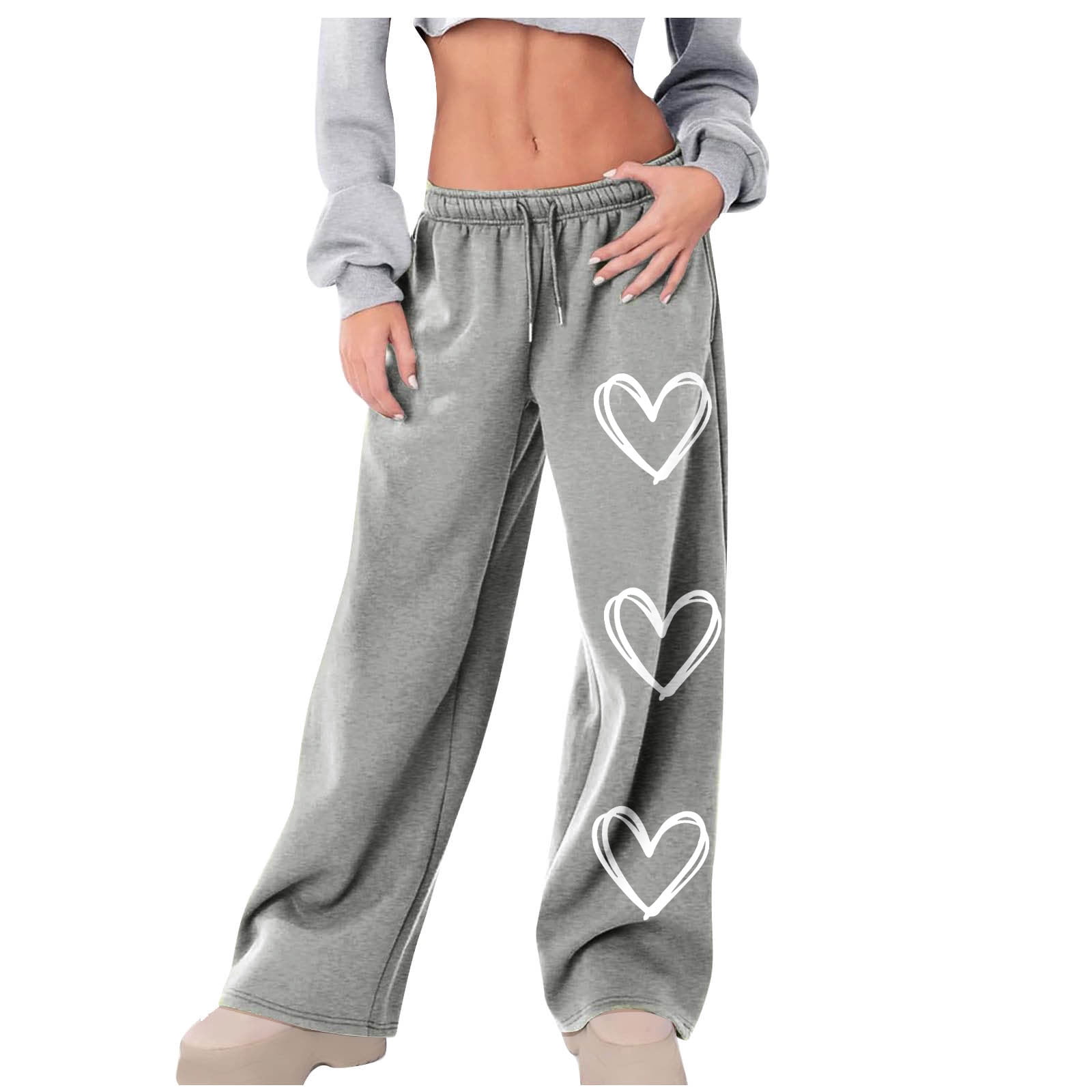 CheerKidz Women Loose Heart Print Drawstring Sweatpants Casual Pants ...